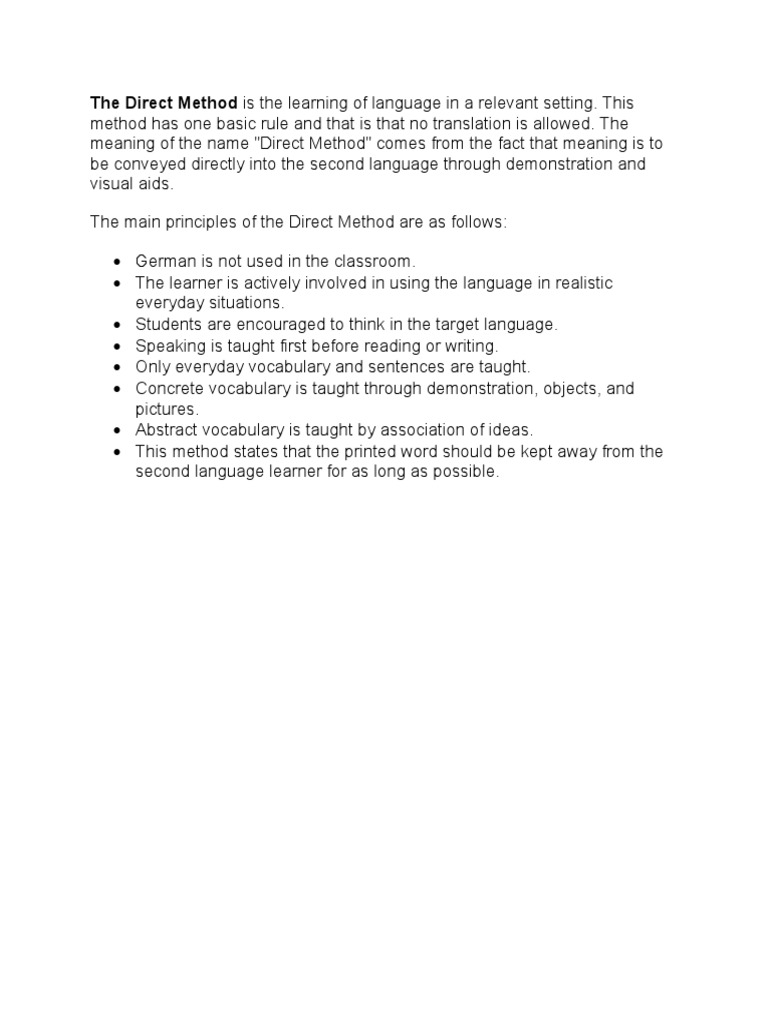 The Direct Method Is The Learning of Language in A Relevant Setting ...