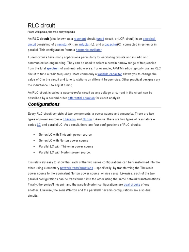 RLC Circuit | PDF | Electrical Network | Series And Parallel Circuits