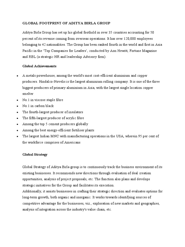 Aditya Birla Group Global Strategy | PDF | Yarn | Brand