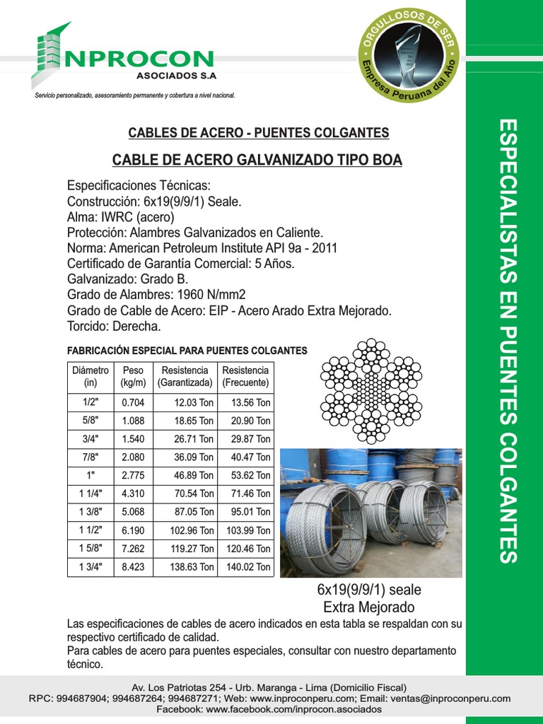 Cable de Acero Boa 6X19 Galvanizado PDF | PDF | Rieles | Ingeniería de ...