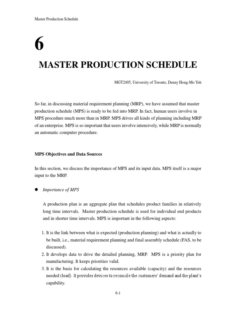 MPS Master Production Schedule | PDF | Inventory | Supply Chain Management