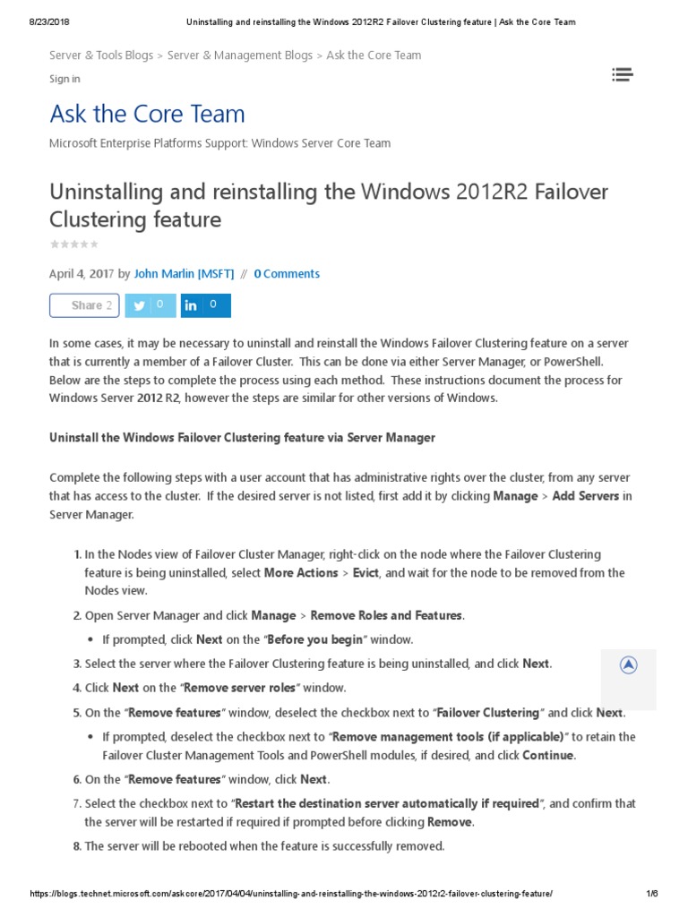 Uninstalling and Reinstalling The Windows 2012R2 Failover Clustering Feature | PDF | Computer ...