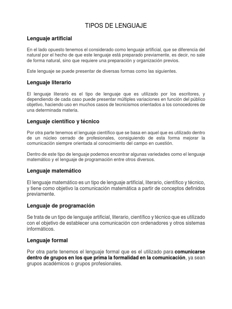 Tipos de Lenguaje | PDF | Habla | Comunicación