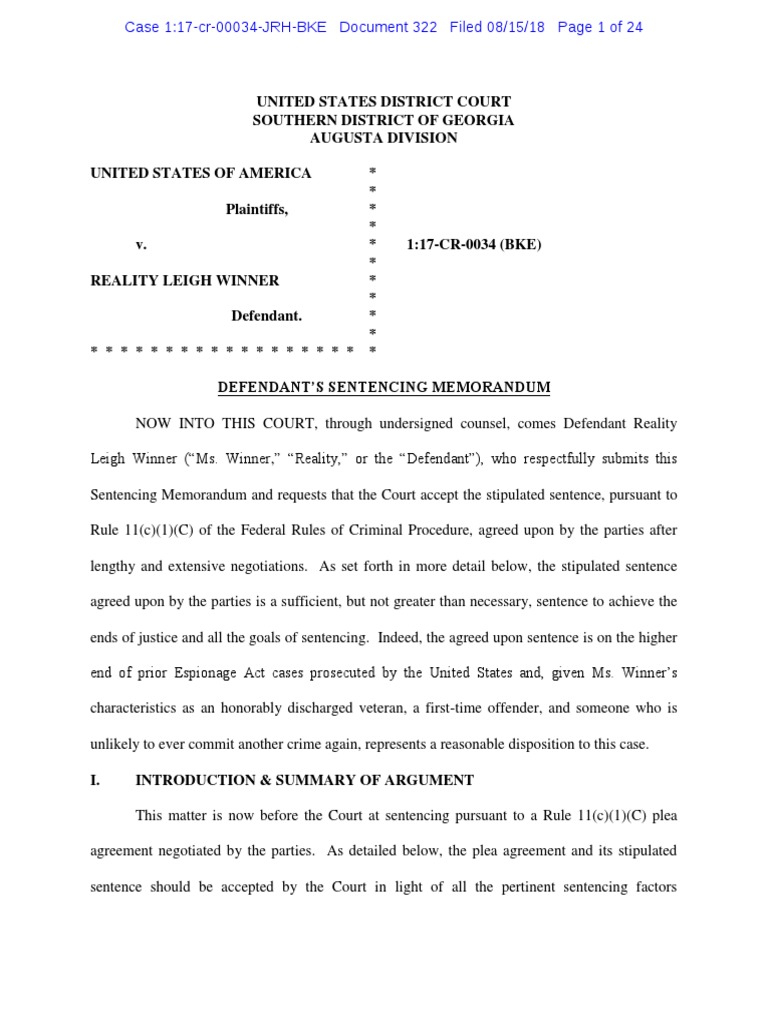 DEFENDANT’S SENTENCING MEMORANDUM | United States Federal Sentencing ...