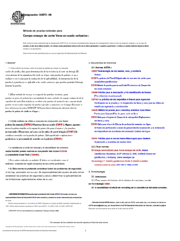 ASTM D2573 - 08, Veleta | PDF | Calibración | Esfuerzo de torsión