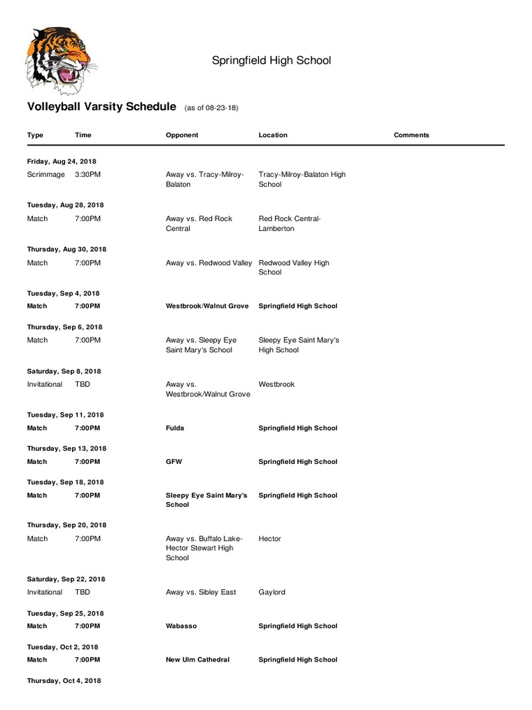 2018 Varsity VB Schedule | PDF | Sports