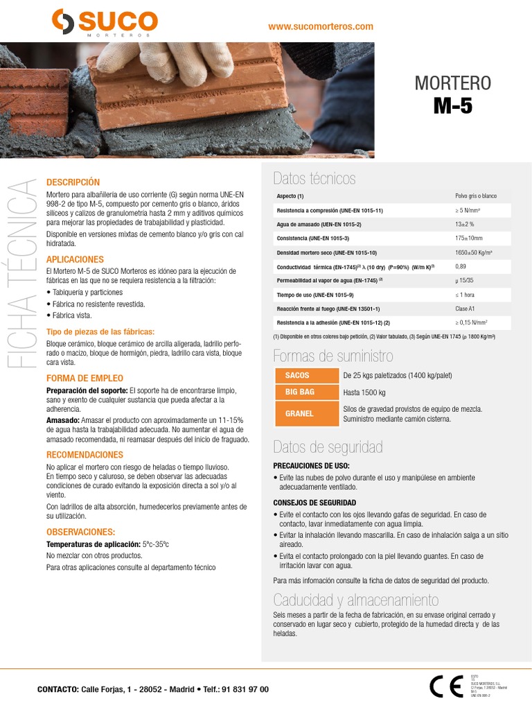 Mortero Albanileria M5 | PDF | Hormigón | Materiales de construcción