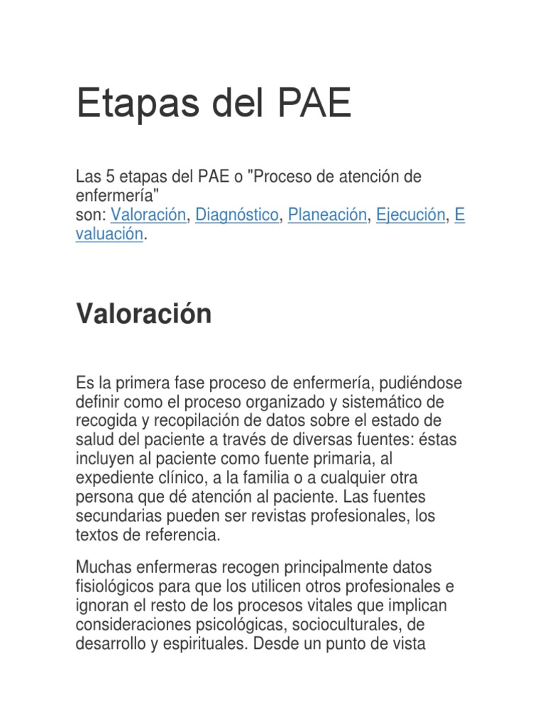 Etapas Del PAE | PDF | Enfermería | Diagnostico medico