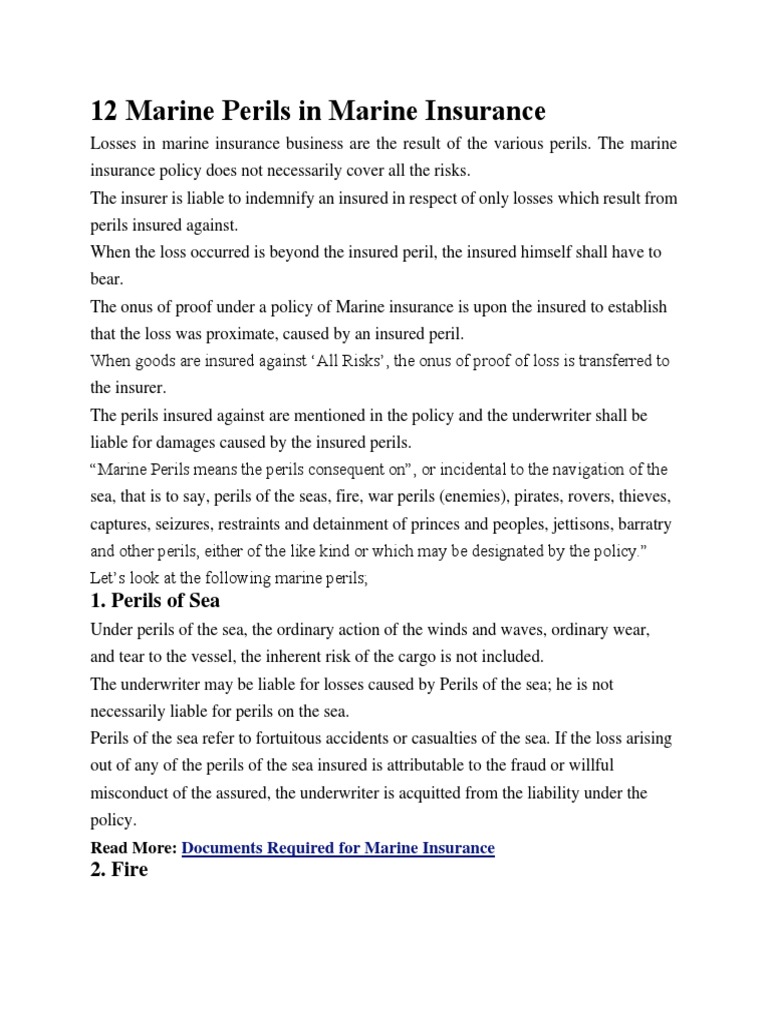 12 Marine Perils in Marine Insurance | PDF | Insurance | Common Law
