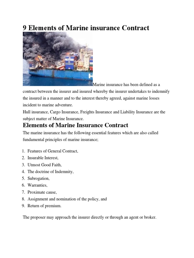 9 Elements of Marine Insurance Contract | PDF | Insurance | Insurance ...