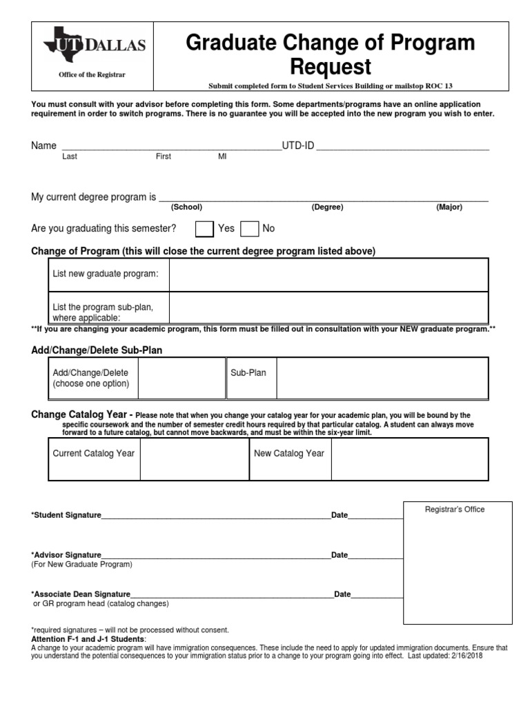 Change of Program Request Form - Graduate | PDF | Graduate School ...