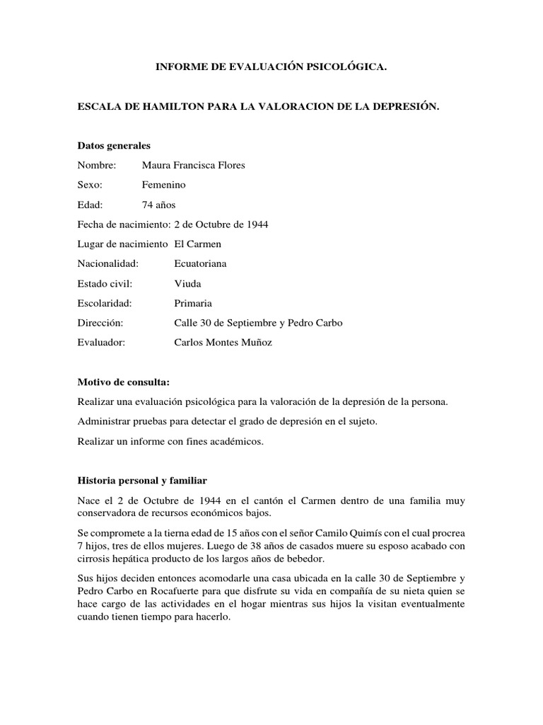 Evaluación de Depresión: Test de Hamilton | PDF | Depresión (estado de ...