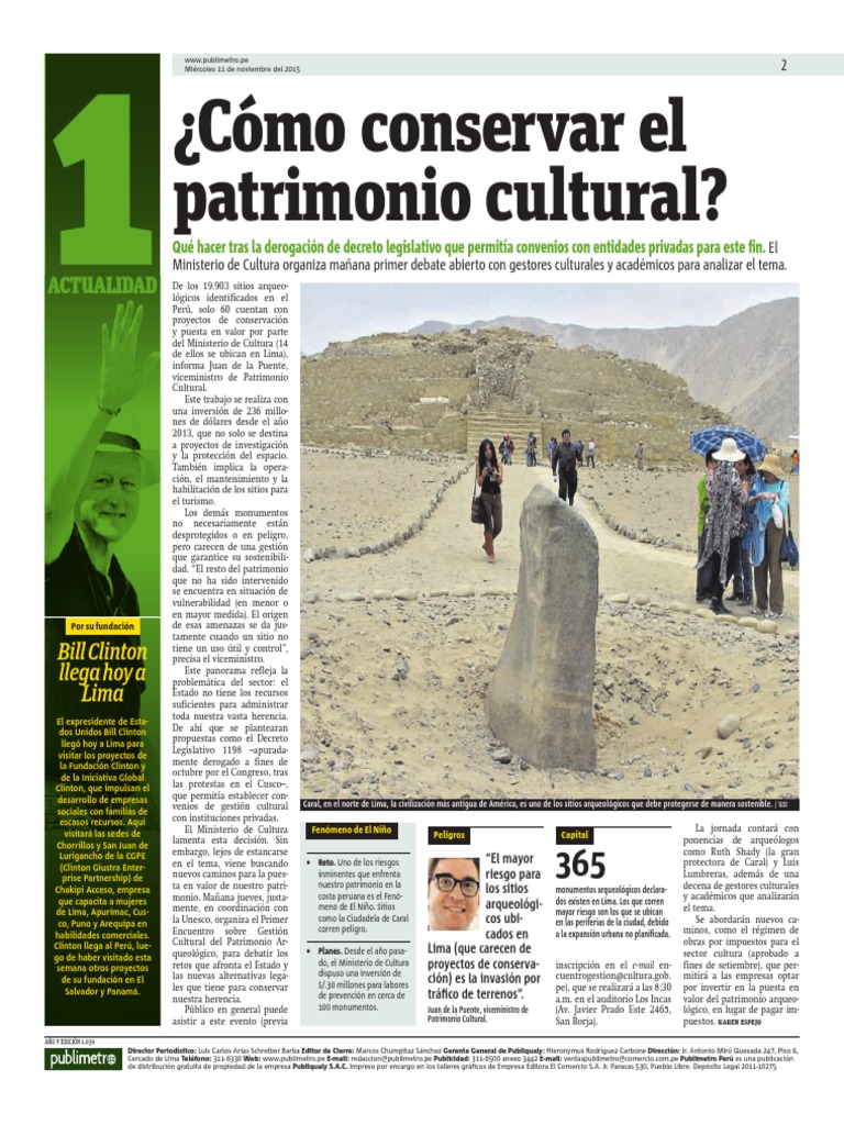 Publimetro - Como Conservar El Patrimonio Cultural | PDF | Lima | Perú