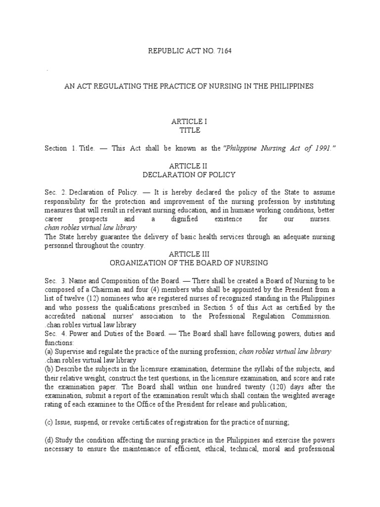 Republic Act No 7164 | PDF | Nursing | Licensure