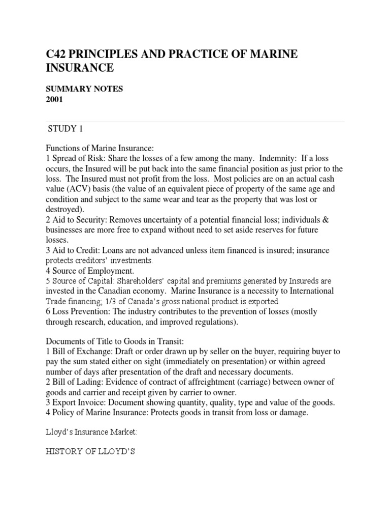 Principles of Marine Insurance | Download Free PDF | Insurance ...