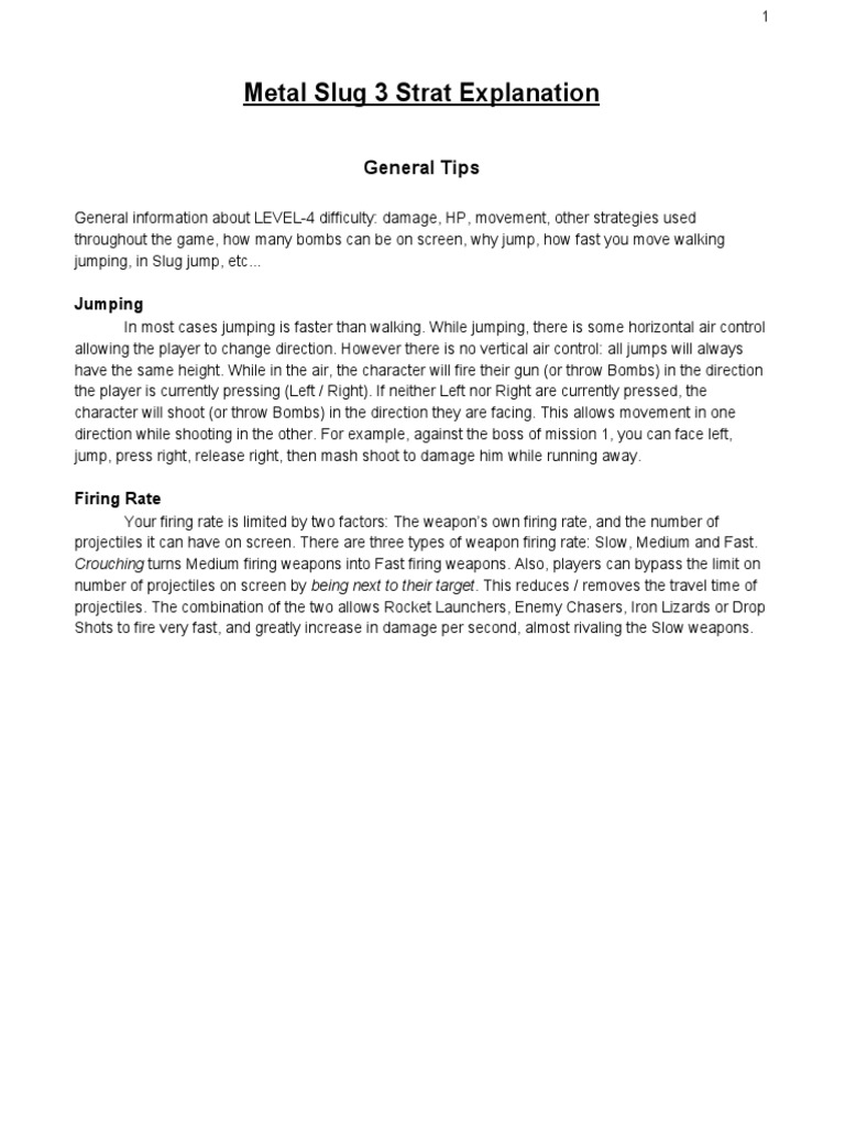 Metal Slug 3 Notes | PDF | Military Technology | Projectile Weapons