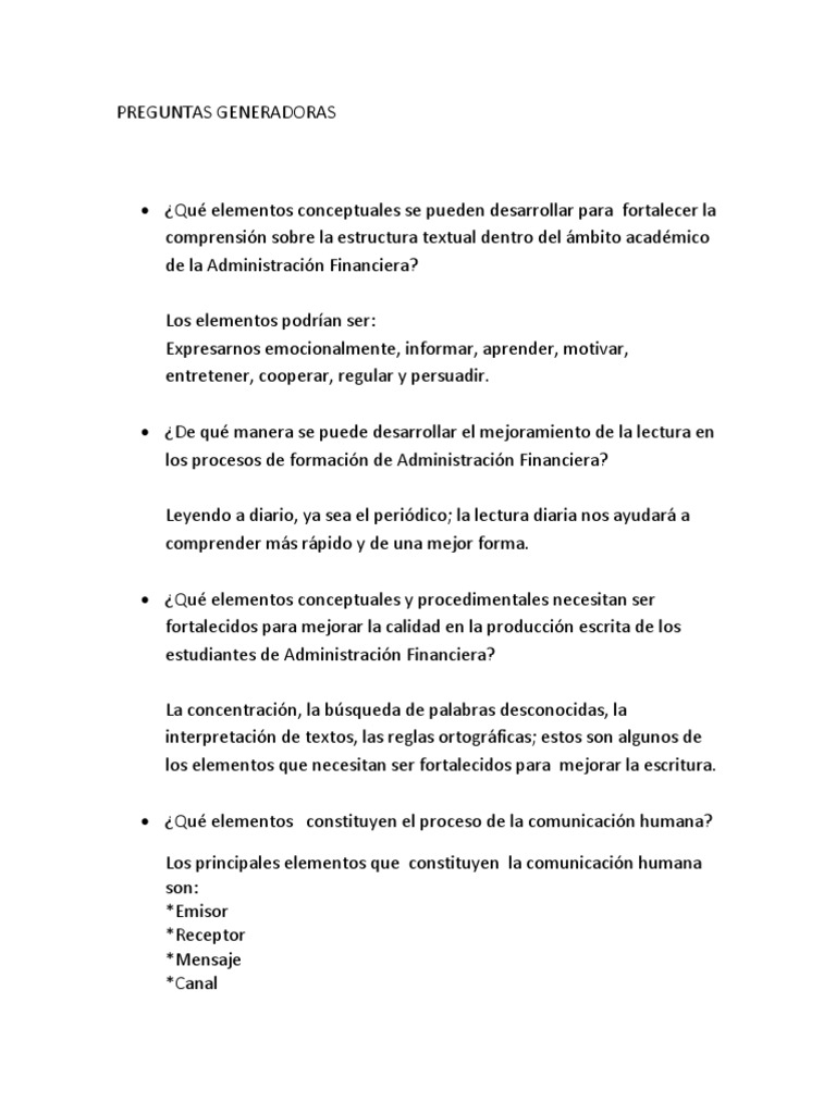 Preguntas Generadoras | PDF