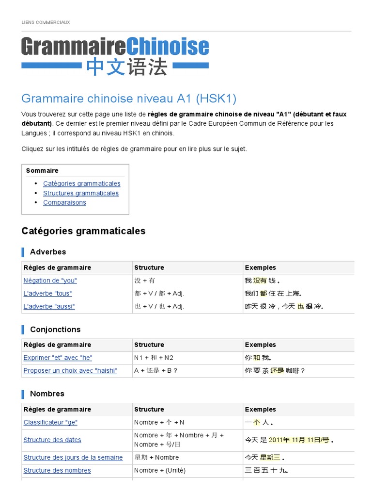 Grammaire Chinois | PDF