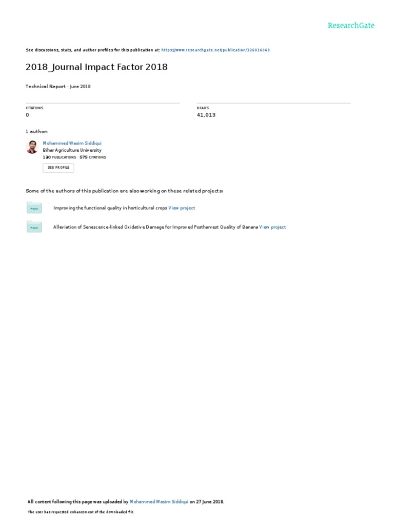 2018 Journal Impact Factor | PDF | Neuroscience | Pharmacology