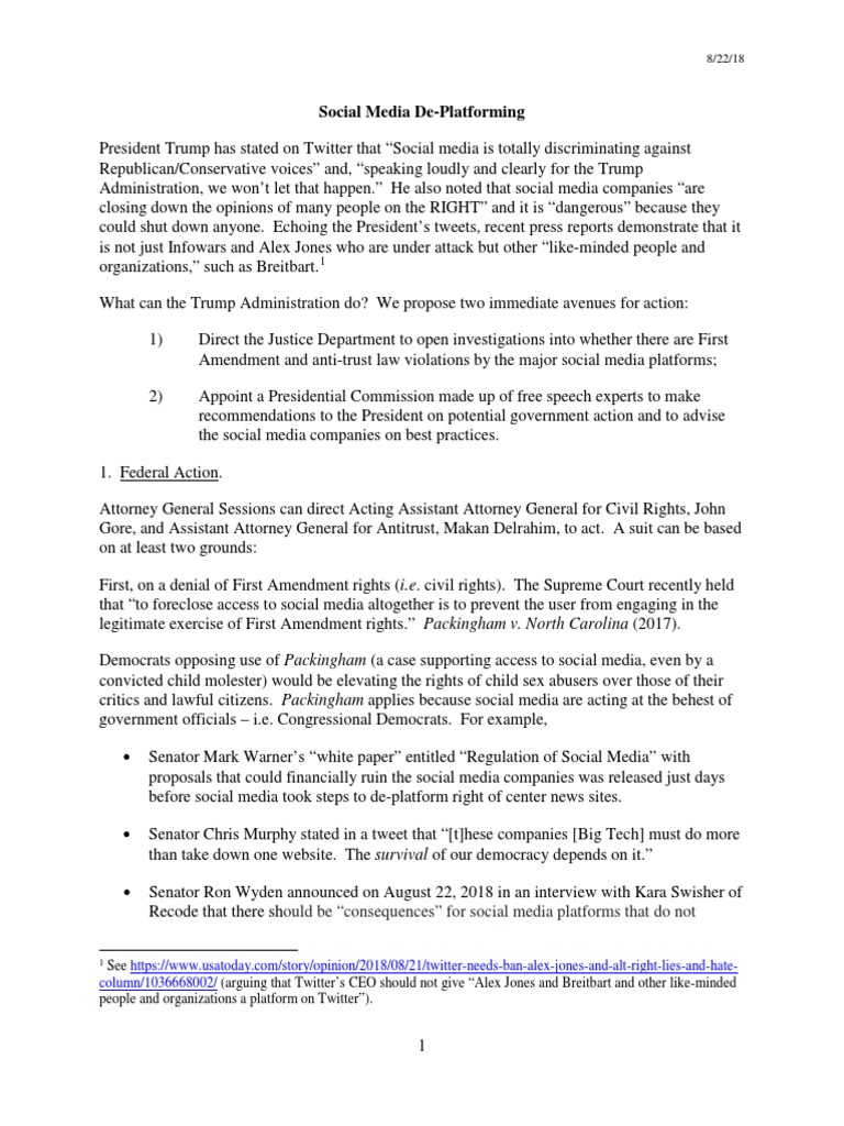 De-Platforming Memo - Action Items | PDF | First Amendment To The ...