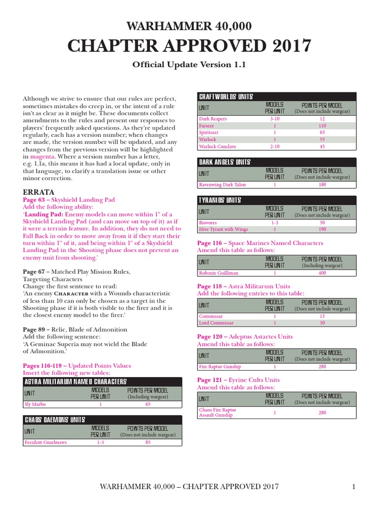Warhammer 40000 Chapter Approved 2017 En-1-1 PDF | PDF | Leisure | Sports