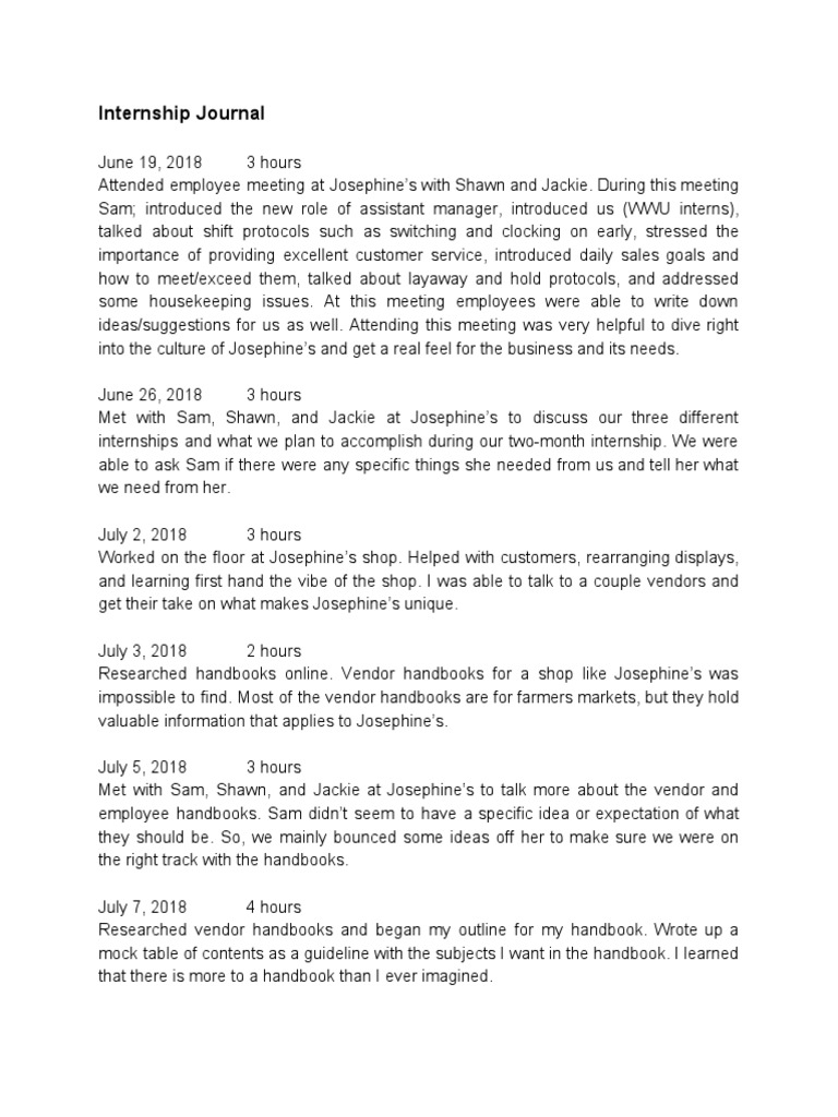 Internship Daily Journal | PDF | Retail | Employment