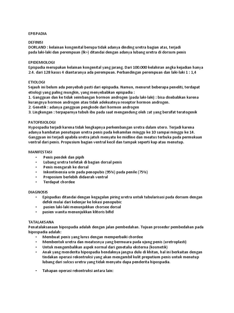 Epispadia: Penyebab, Gejala, dan Penanganan | PDF