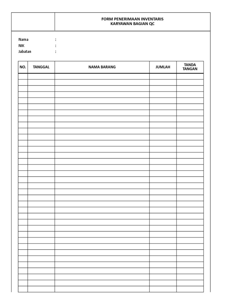 Form Inventaris Karyawan QC | PDF