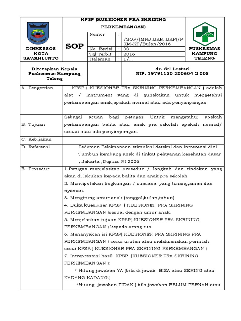 Sop KPSP DDTK | PDF
