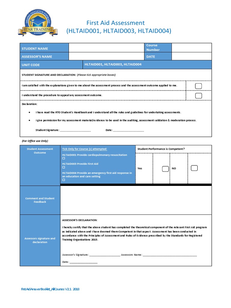 First Aid Assess-Answer Sheet | PDF | Cardiac Arrest | Cardiopulmonary ...