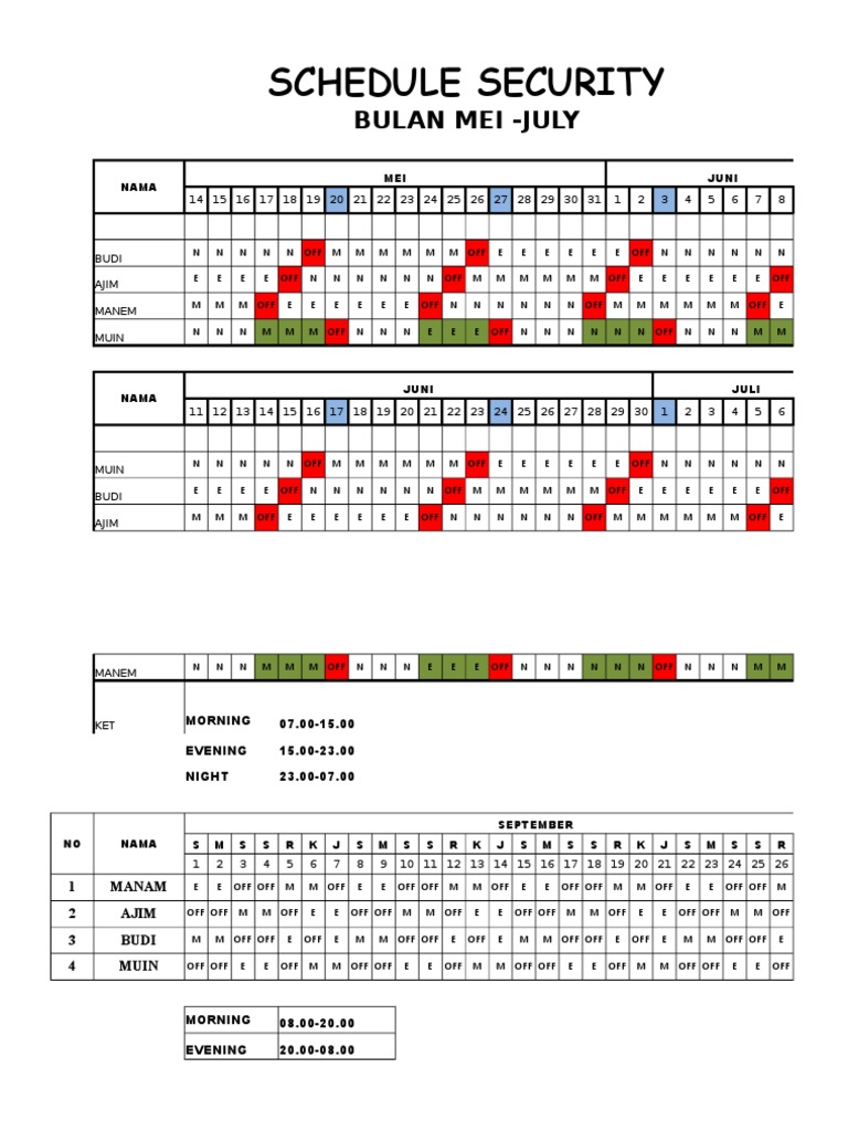 Schedule Security: Bulan Mei - July | PDF