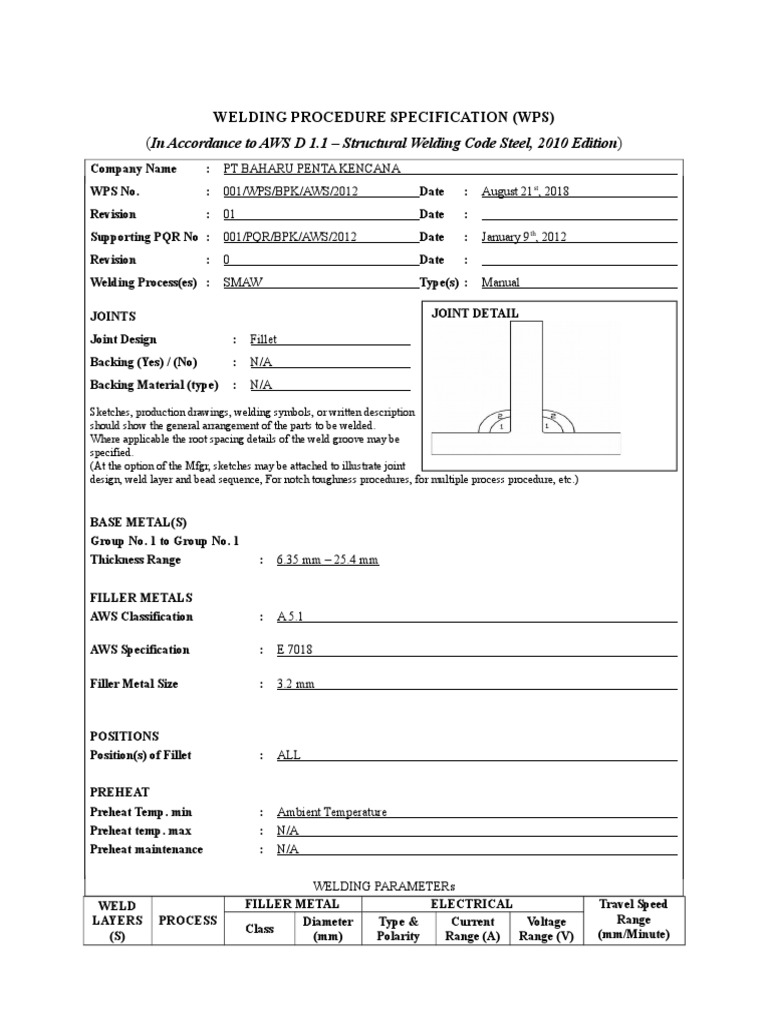 WPS SMAW Fillet Welding Procedure | PDF