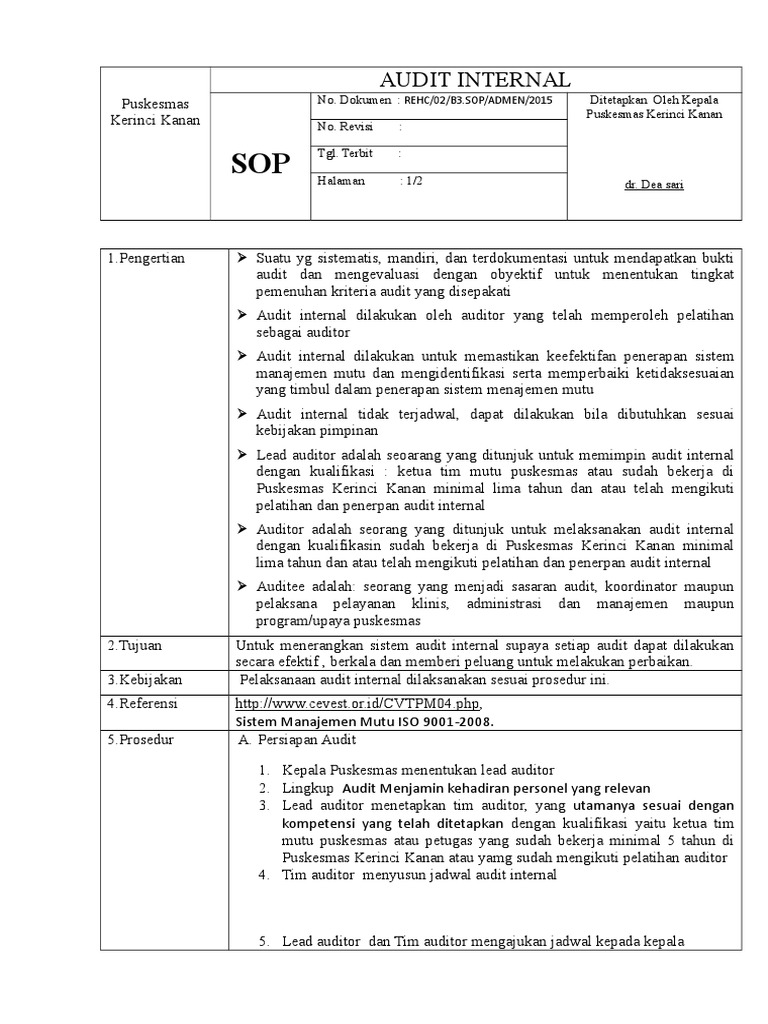 Sop Audit Internal | PDF