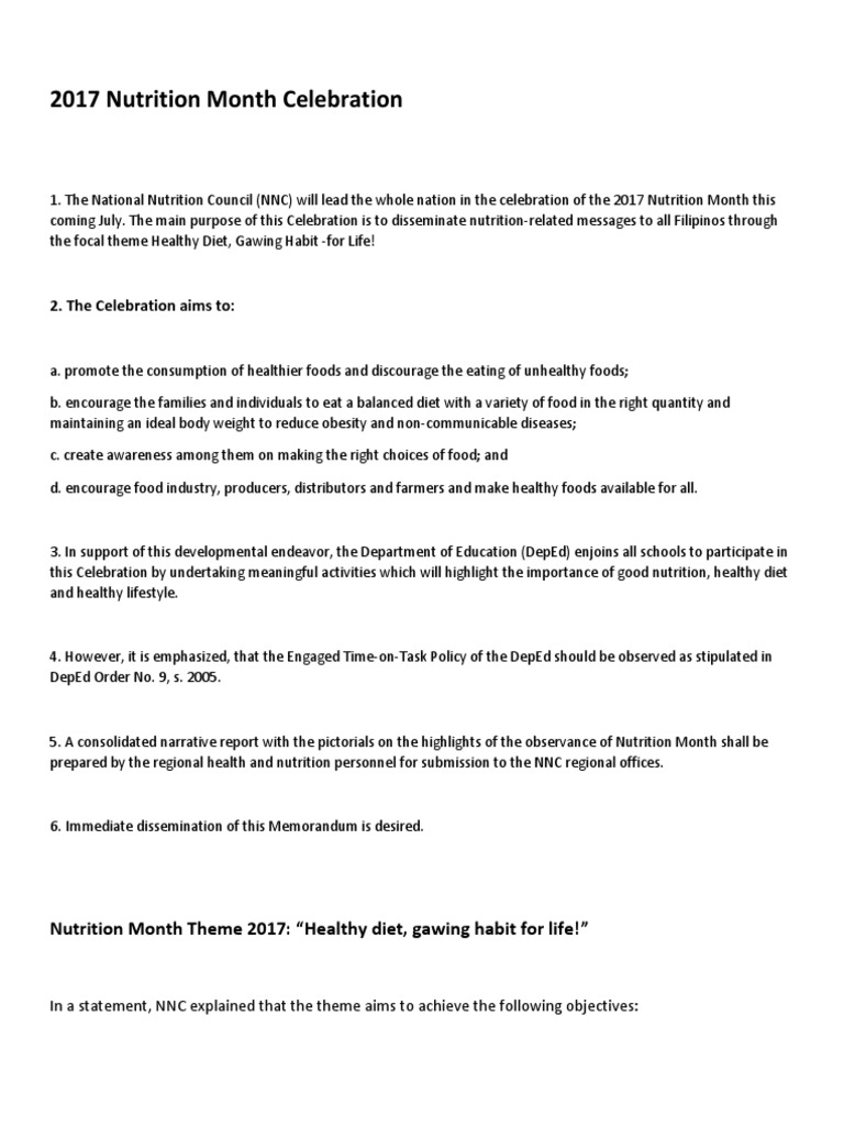 HOMEDEPED MEMOS2017 Nutrition Month Celebration | PDF | Healthy Diet ...