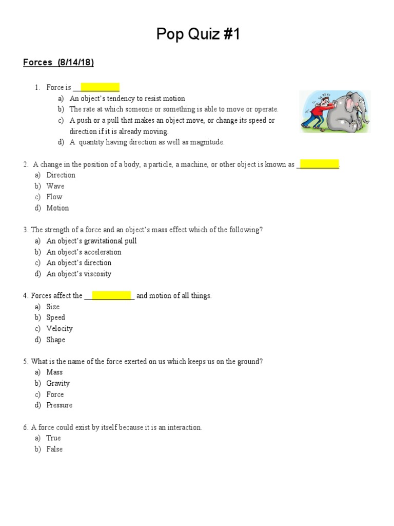 Science Pop Quiz 1 | PDF | Gravity | Force