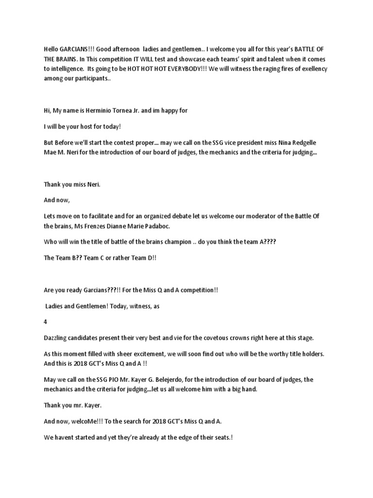 Emcee Script | PDF | Leisure