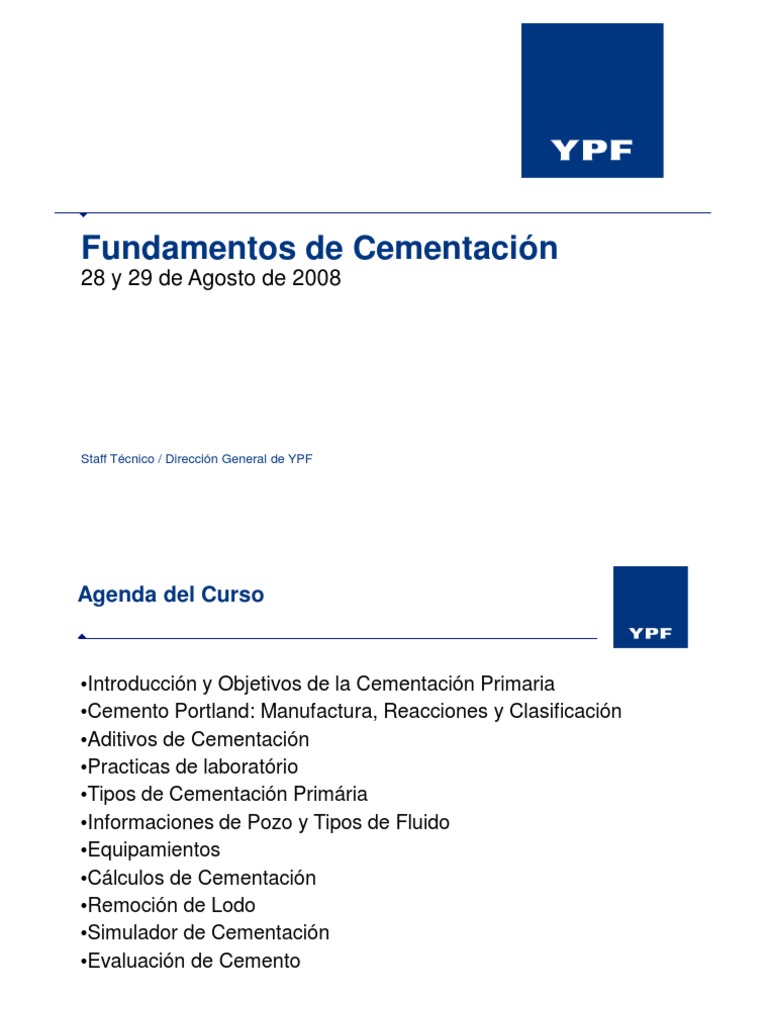 Curso Cementacion YPF | PDF | Cemento | Calcio