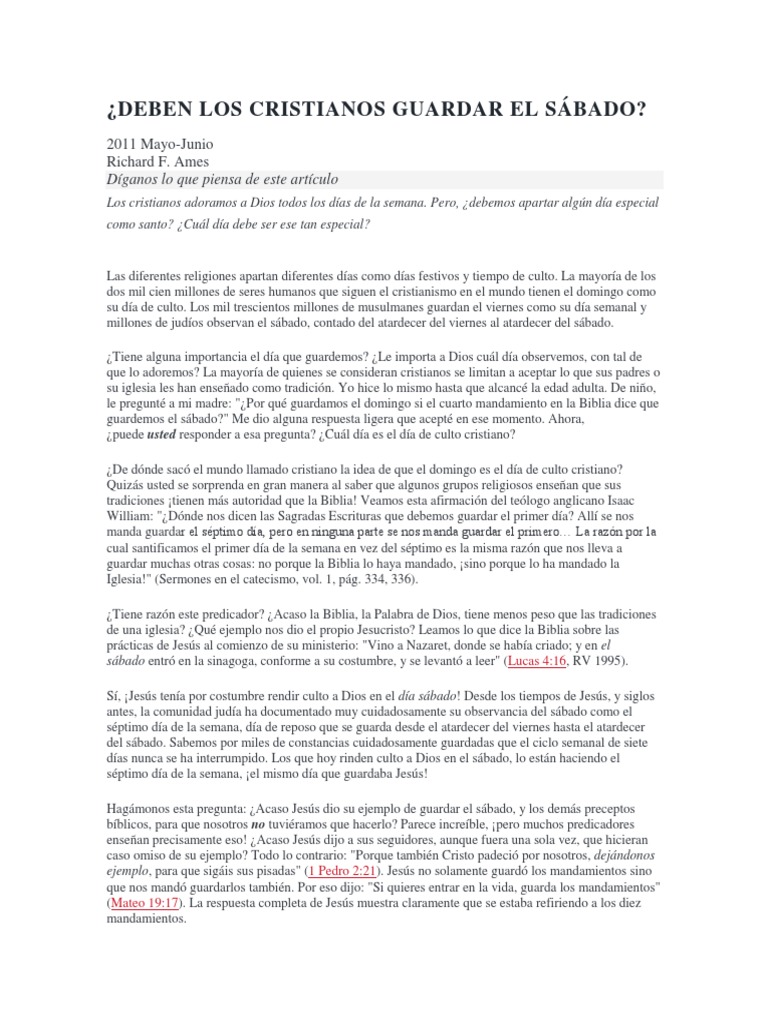 Deben Los Cristianos Guardar El Sábado | PDF | Shabat | Biblia