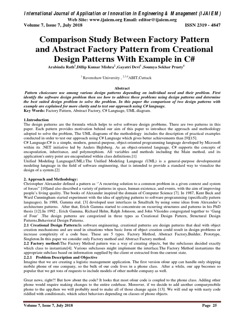 Comparison Study Between Factory Pattern and Abstract Factory Pattern From Creational Design ...