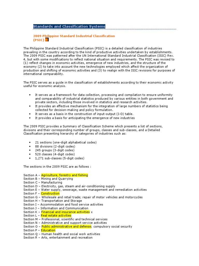 Standards and Classification Systems: 2009 Philippine Standard ...