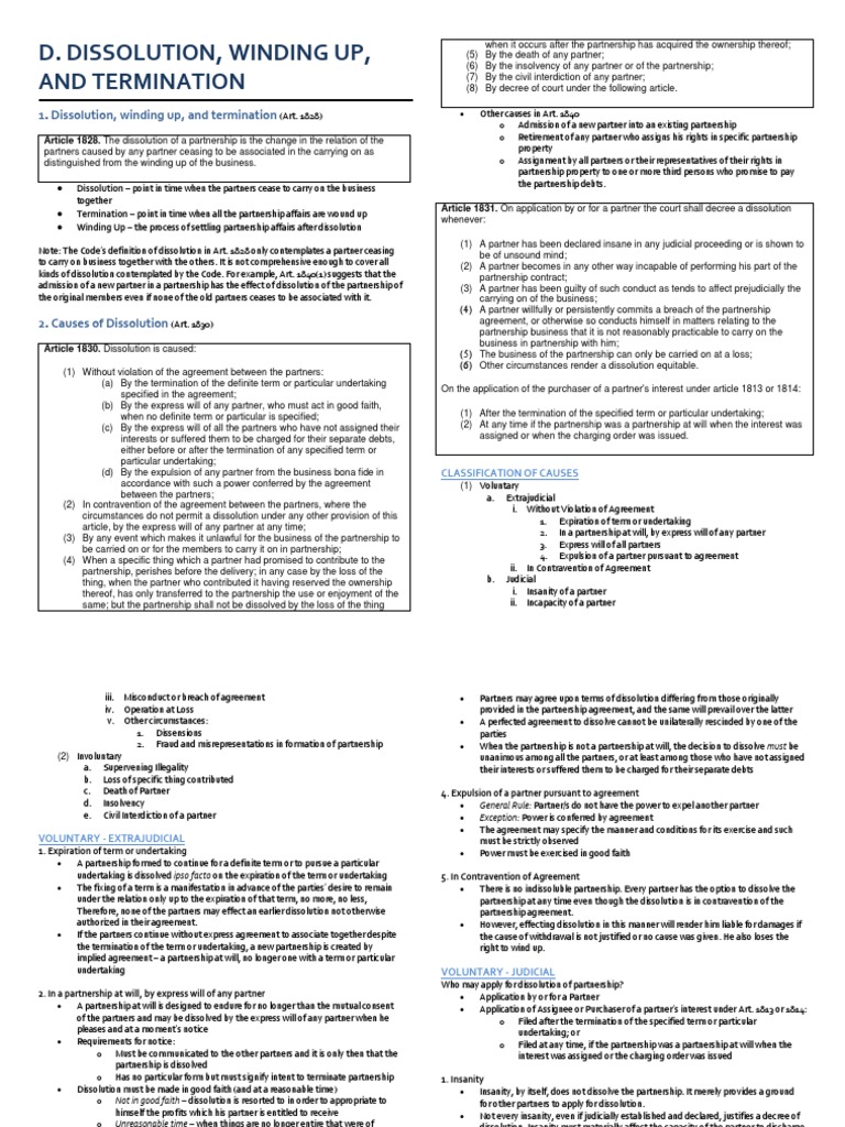 Dissolution, Winding Up, and Termination | PDF | Liquidation | Partnership