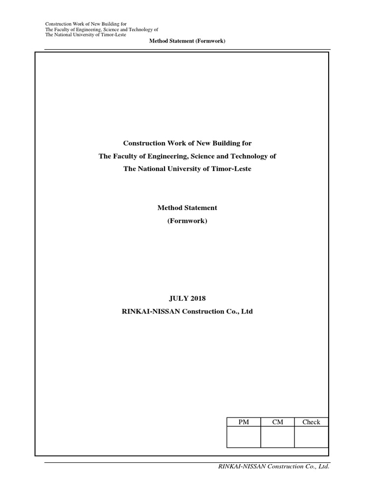 Formwork Method Statement for NU TL | PDF | Scaffolding | Concrete