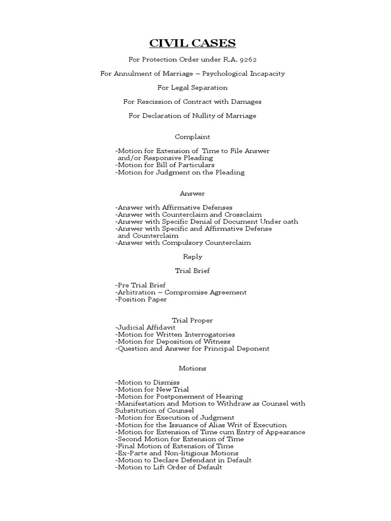 Sample Legal Forms Civil Cases | PDF | Lawsuit | Affidavit