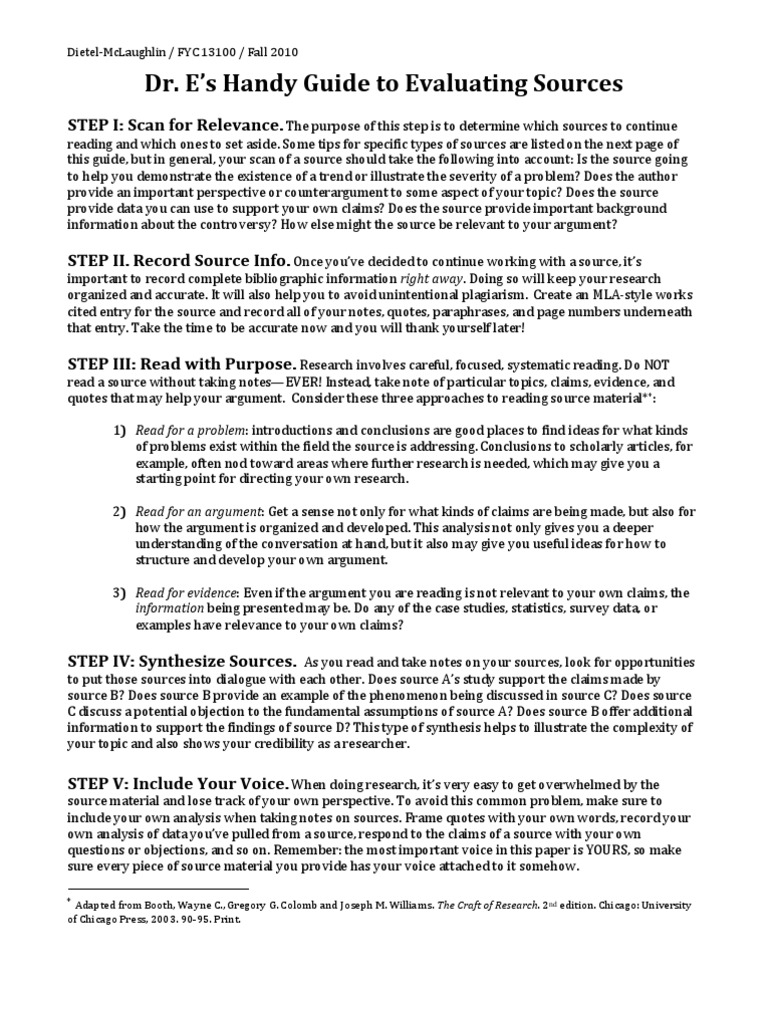 Dr. E's Handy Guide To Evaluating Sources: STEP I: Scan For Relevance | PDF | Academic Journal ...