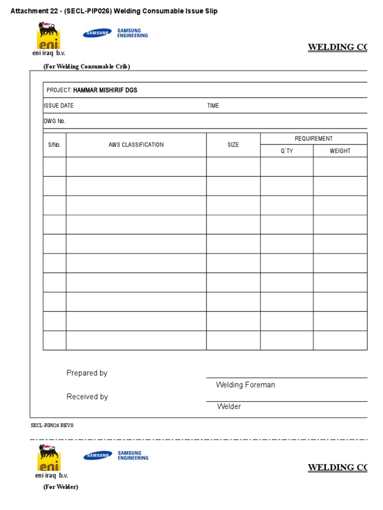 Attachment 22_(SECL-PIP026) Welding Consumable Issue Slip | Welding ...