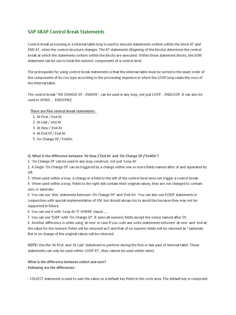 SAP ABAP Control Break Statements | PDF | Control Flow | Computer Engineering