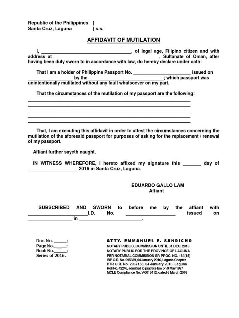 Affidavit of Mutilation Form-1 | PDF | Law