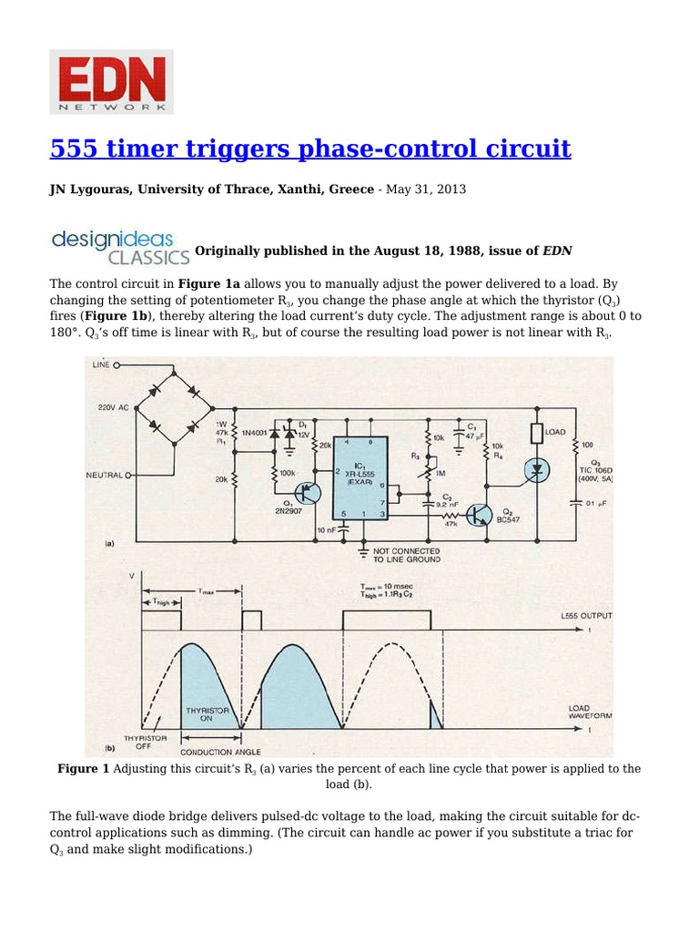 555 Timer Triggers Phase Control Circuit | PDF