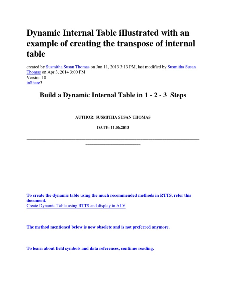 Dynamic Internal Table IIlustrated With An Example of Creating The ...