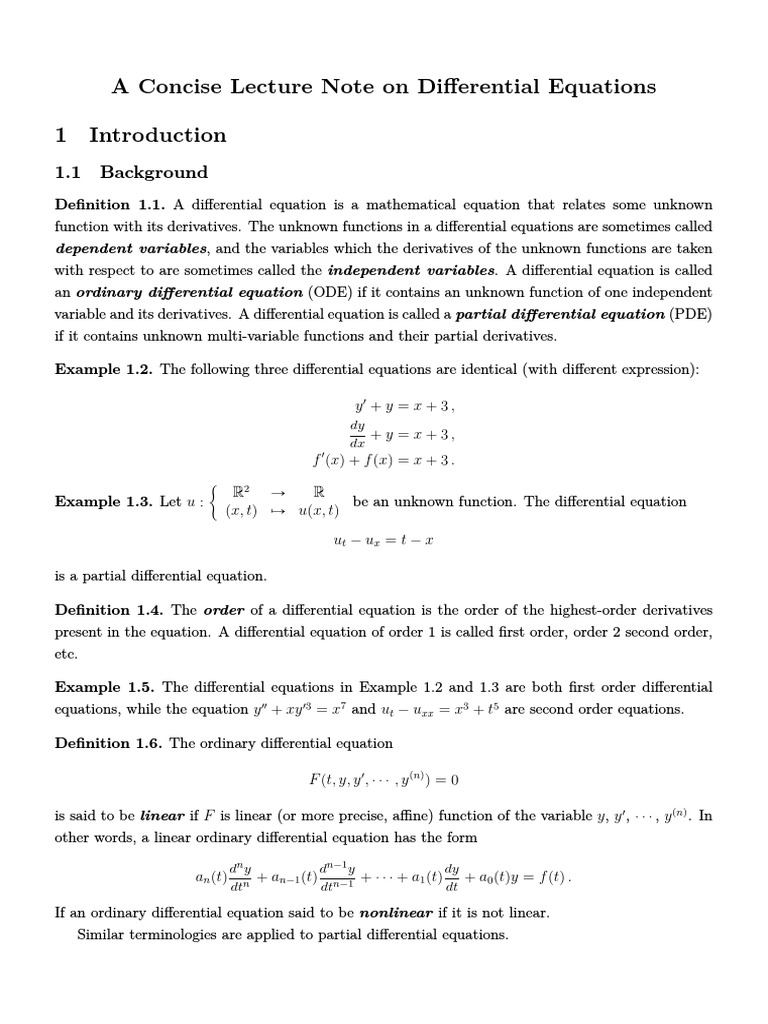 A Concise Lecture Note On Differential Equations | PDF | Ordinary ...